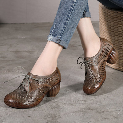 S130 2020 spring style literary fan small leather shoes women's shoes spring and summer forest simple high-heeled retro