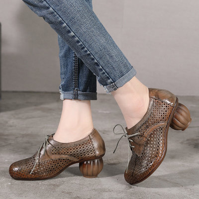 S130 2020 spring style literary fan small leather shoes women's shoes spring and summer forest simple high-heeled retro