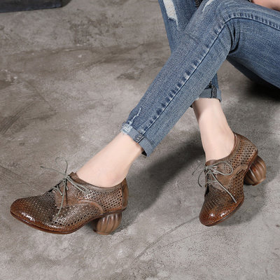 S130 2020 spring style literary fan small leather shoes women's shoes spring and summer forest simple high-heeled retro