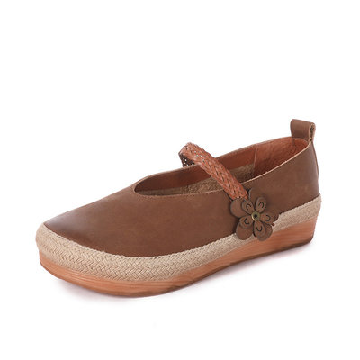 S131 Factory new genuine leather Velcro literary and fresh women's shoes, cotton and linen flower single shoes, wild eth