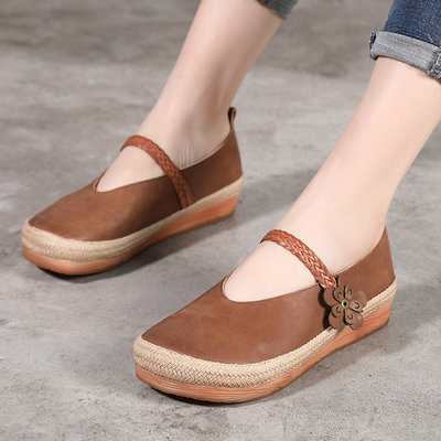 S131 Factory new genuine leather Velcro literary and fresh women's shoes, cotton and linen flower single shoes, wild eth
