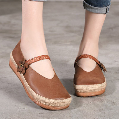 S131 Factory new genuine leather Velcro literary and fresh women's shoes, cotton and linen flower single shoes, wild eth