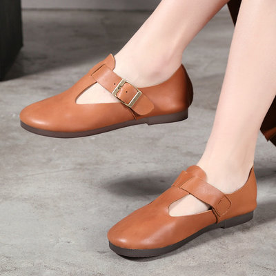 S133 2020 manufacturers simple temperament fashion women's shoes spring and autumn pure color metal buckle leather handm