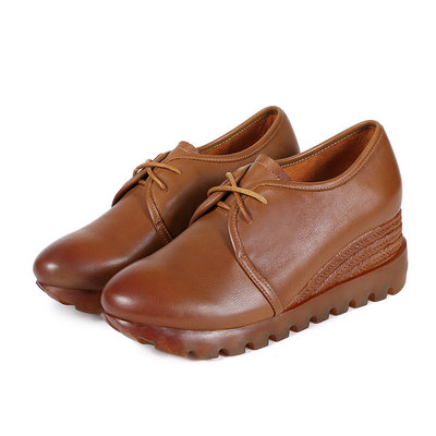 S135 2020 literary ethnic lace-up leather single shoes processing, breathable, soft and increased thick-soled women's sh