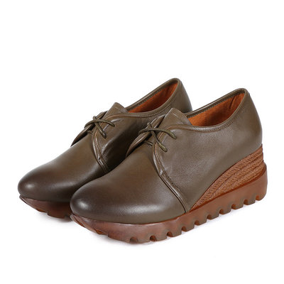 S135 2020 literary ethnic lace-up leather single shoes processing, breathable, soft and increased thick-soled women's sh