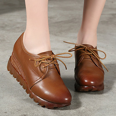 S135 2020 literary ethnic lace-up leather single shoes processing, breathable, soft and increased thick-soled women's sh