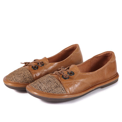 S136 Factory cotton and linen stitching leather flat retro shoes, handmade ethnic style literary forest women's shoes pr