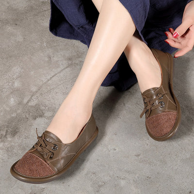 S136 Factory cotton and linen stitching leather flat retro shoes, handmade ethnic style literary forest women's shoes pr