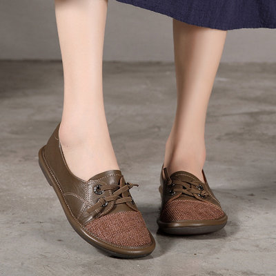 S136 Factory cotton and linen stitching leather flat retro shoes, handmade ethnic style literary forest women's shoes pr