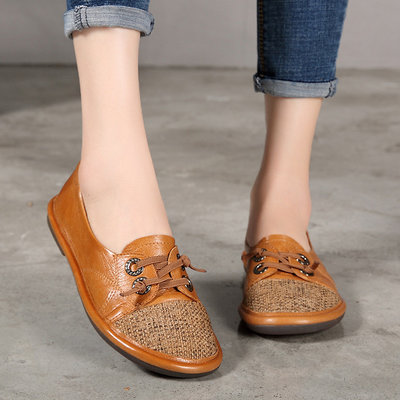 S136 Factory cotton and linen stitching leather flat retro shoes, handmade ethnic style literary forest women's shoes pr