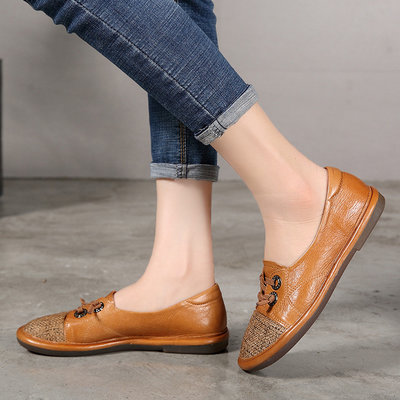 S136 Factory cotton and linen stitching leather flat retro shoes, handmade ethnic style literary forest women's shoes pr
