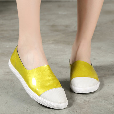 S138 2020 new fashion personality leather handmade women's shoes trendy wear-resistant flat metal patent leather single