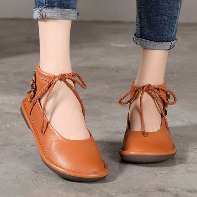 S139 2020 new handmade leather ankle straps fresh forest women's shoes flower retro ethnic style flat shoes