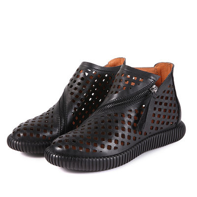 S140 2020 mesh hollow high-top leather round toe women's shoes national zipper flat casual spring shoes factory direct