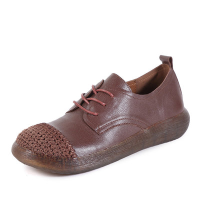 S141 Factory cotton and linen woven round toe leather handmade women's shoes processing lace fashion all-match literary