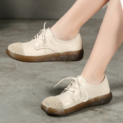 S141 Factory cotton and linen woven round toe leather handmade women's shoes processing lace fashion all-match literary