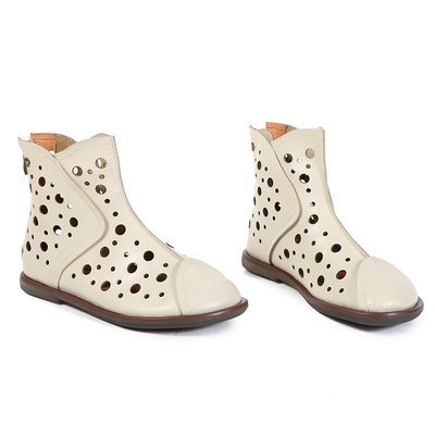 S142 2020 mesh hollow high-top leather round toe women's shoes national zipper flat casual spring shoes factory direct s