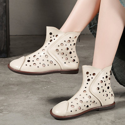 S142 2020 mesh hollow high-top leather round toe women's shoes national zipper flat casual spring shoes factory direct s