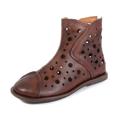 S142 2020 mesh hollow high-top leather round toe women's shoes national zipper flat casual spring shoes factory direct s