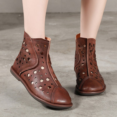 S142 2020 mesh hollow high-top leather round toe women's shoes national zipper flat casual spring shoes factory direct s