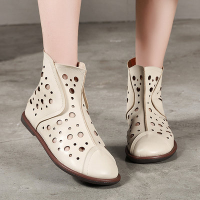 S142 2020 mesh hollow high-top leather round toe women's shoes national zipper flat casual spring shoes factory direct s