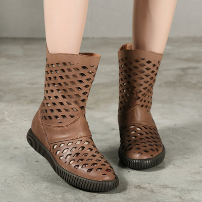 S143 2020 new hollow high-top retro ethnic handmade women's shoes fashion leather breathable sandals boots factory direc