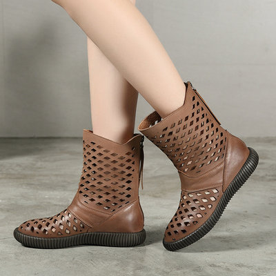 S143 2020 new hollow high-top retro ethnic handmade women's shoes fashion leather breathable sandals boots factory direc