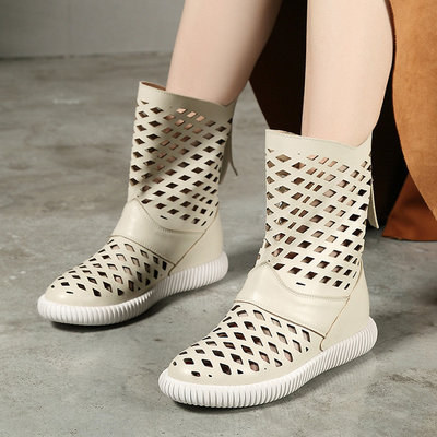 S143 2020 new hollow high-top retro ethnic handmade women's shoes fashion leather breathable sandals boots factory direc