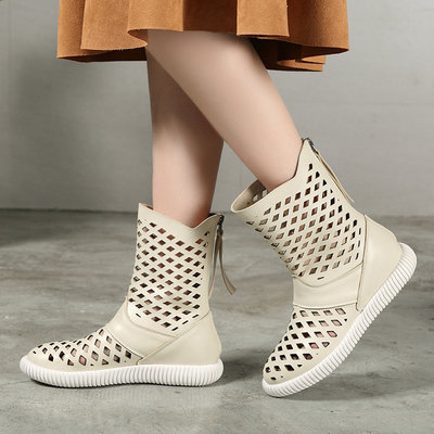 S143 2020 new hollow high-top retro ethnic handmade women's shoes fashion leather breathable sandals boots factory direc