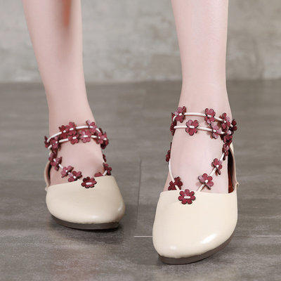 S145 Factory simple pure color sweet flowers small fresh single shoes flat leather handmade art spring women's shoes