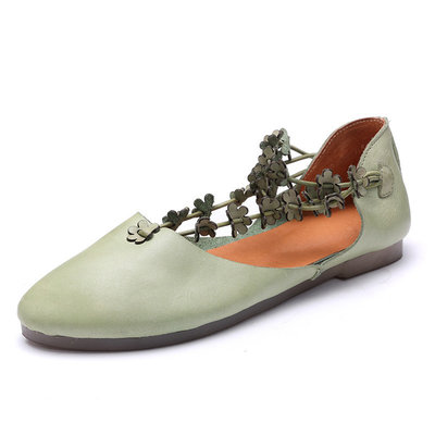 S145 Factory simple pure color sweet flowers small fresh single shoes flat leather handmade art spring women's shoes