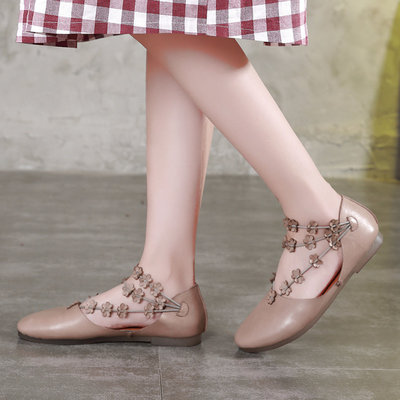 S145 Factory simple pure color sweet flowers small fresh single shoes flat leather handmade art spring women's shoes