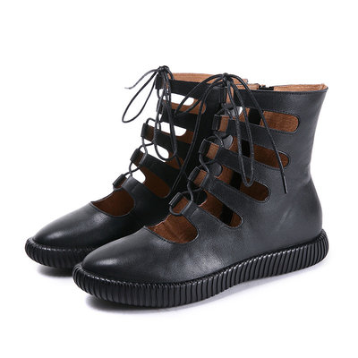 S146 Factory new fashion trend leather lace-up hollow cool boots ethnic style retro handmade Guangzhou spring and summer