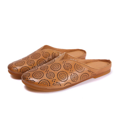 S148 Factory ethnic style flat bottom hollow Baotou sandals retro handmade slippers fashion all-match simple women's