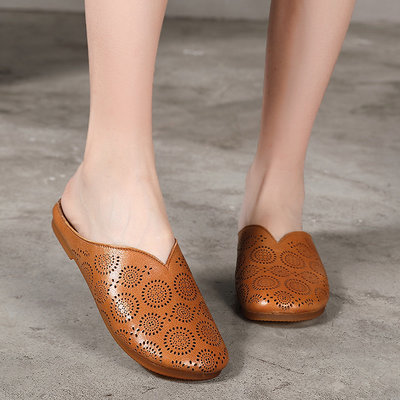 S148 Factory ethnic style flat bottom hollow Baotou sandals retro handmade slippers fashion all-match simple women's