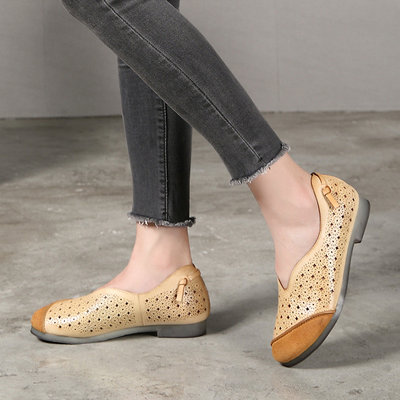 S149 Manufacturers frosted contrast color hollow fashion casual all-match single shoes ethnic retro leather women's shoe