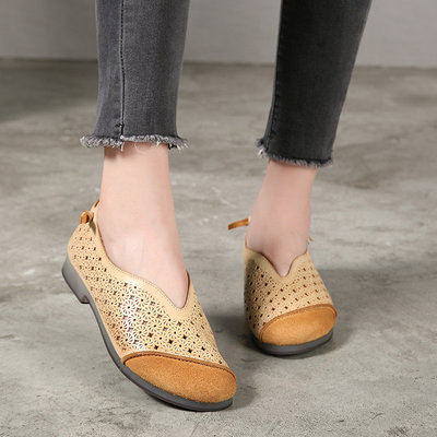 S149 Manufacturers frosted contrast color hollow fashion casual all-match single shoes ethnic retro leather women's shoe