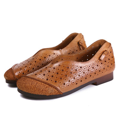 S149 Manufacturers frosted contrast color hollow fashion casual all-match single shoes ethnic retro leather women's shoe