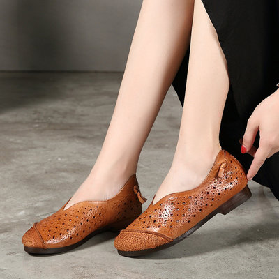 S149 Manufacturers frosted contrast color hollow fashion casual all-match single shoes ethnic retro leather women's shoe