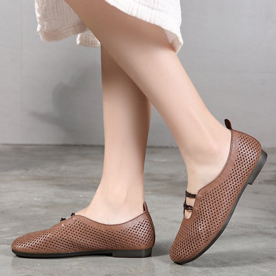S151 Factory hollow leather retro casual flat shoes ethnic art fashion all-match spring and summer new women's shoes pro