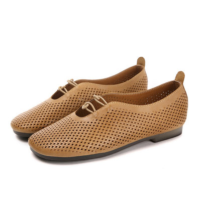 S151 Factory hollow leather retro casual flat shoes ethnic art fashion all-match spring and summer new women's shoes pro