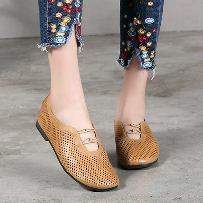 S151 Factory hollow leather retro casual flat shoes ethnic art fashion all-match spring and summer new women's shoes pro
