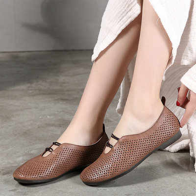 S151 Factory hollow leather retro casual flat shoes ethnic art fashion all-match spring and summer new women's shoes pro