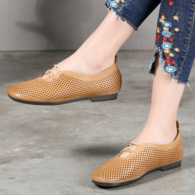 S151 Factory hollow leather retro casual flat shoes ethnic art fashion all-match spring and summer new women's shoes pro