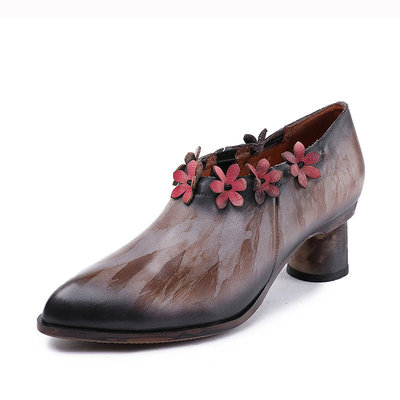 S171 Factory genuine leather handmade original pointed high heel women's shoes 2019 autumn and winter new literary flowe