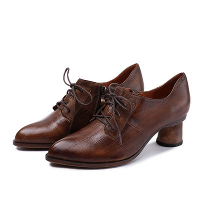 S173 Factory retro oil wax leather autumn and winter new high heels temperament wild fashion handmade ethnic style women