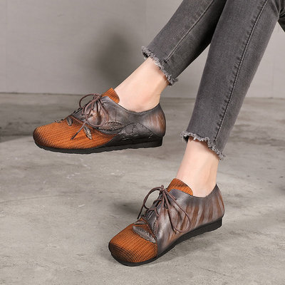 S177 2020 autumn and winter new ethnic retro Mori girl literary temperament single shoes handmade cotton and linen leath