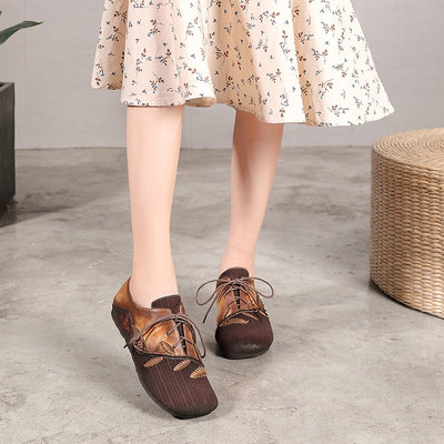 S177 2020 autumn and winter new ethnic retro Mori girl literary temperament single shoes handmade cotton and linen leath