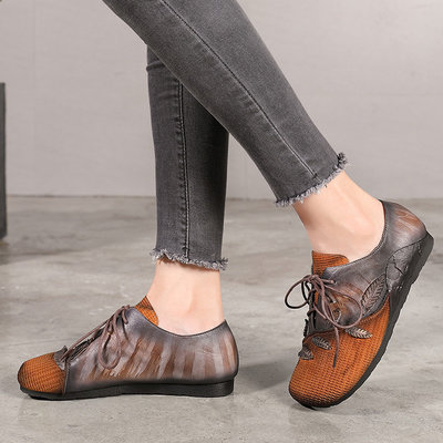 S177 2020 autumn and winter new ethnic retro Mori girl literary temperament single shoes handmade cotton and linen leath