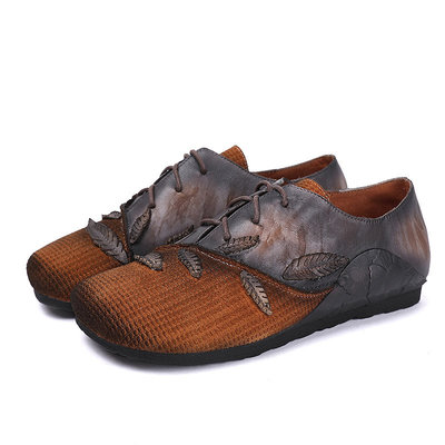 S177 2020 autumn and winter new ethnic retro Mori girl literary temperament single shoes handmade cotton and linen leath